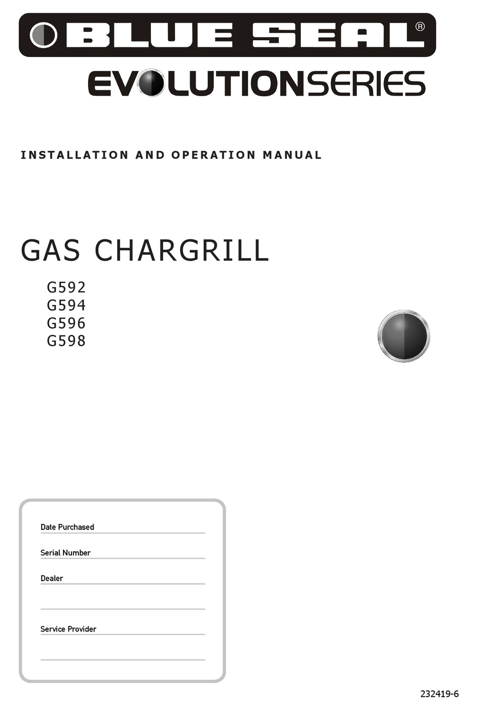 BLUE SEAL EVOLUTION G592 INSTALLATION AND OPERATION MANUAL Pdf Download ...