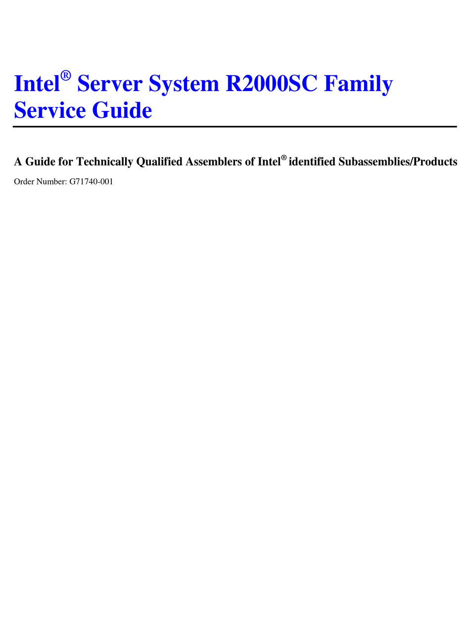 INTEL R2000SC SERIES SERVICE MANUAL Pdf Download | ManualsLib