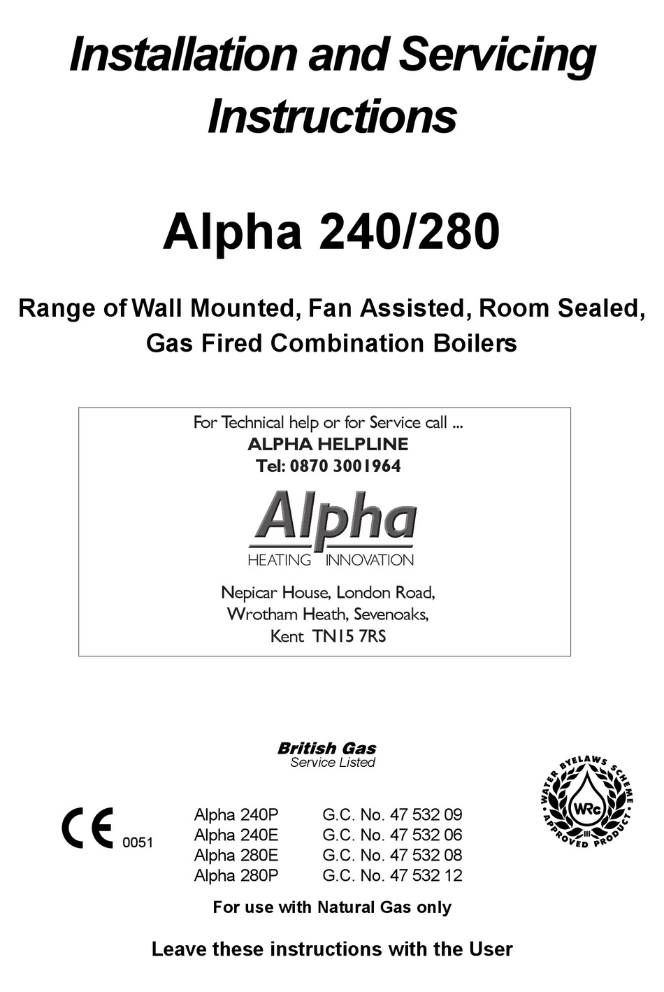 ALPHA 240 INSTALLATION AND SERVICING INSTRUCTIONS Pdf Download | ManualsLib