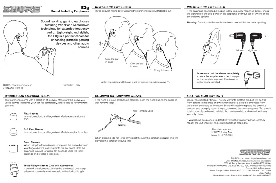 SHURE E3G QUICK MANUAL Pdf Download | ManualsLib