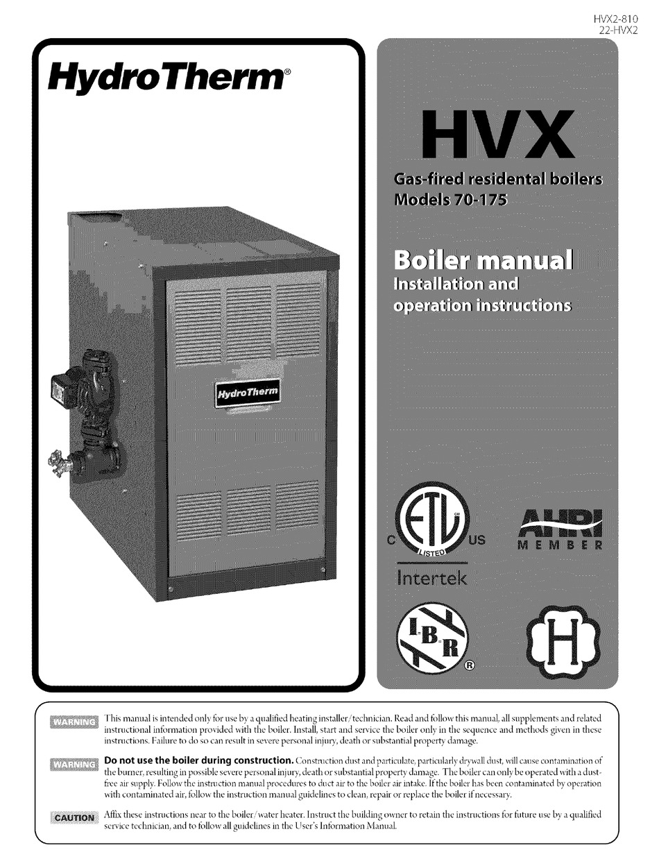 HYDROTHERM HVX INSTALLATION AND OPERATING INSTRUCTIONS MANUAL Pdf ...