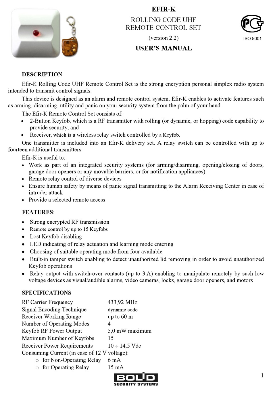 BOLID EFIR-K USER MANUAL Pdf Download | ManualsLib