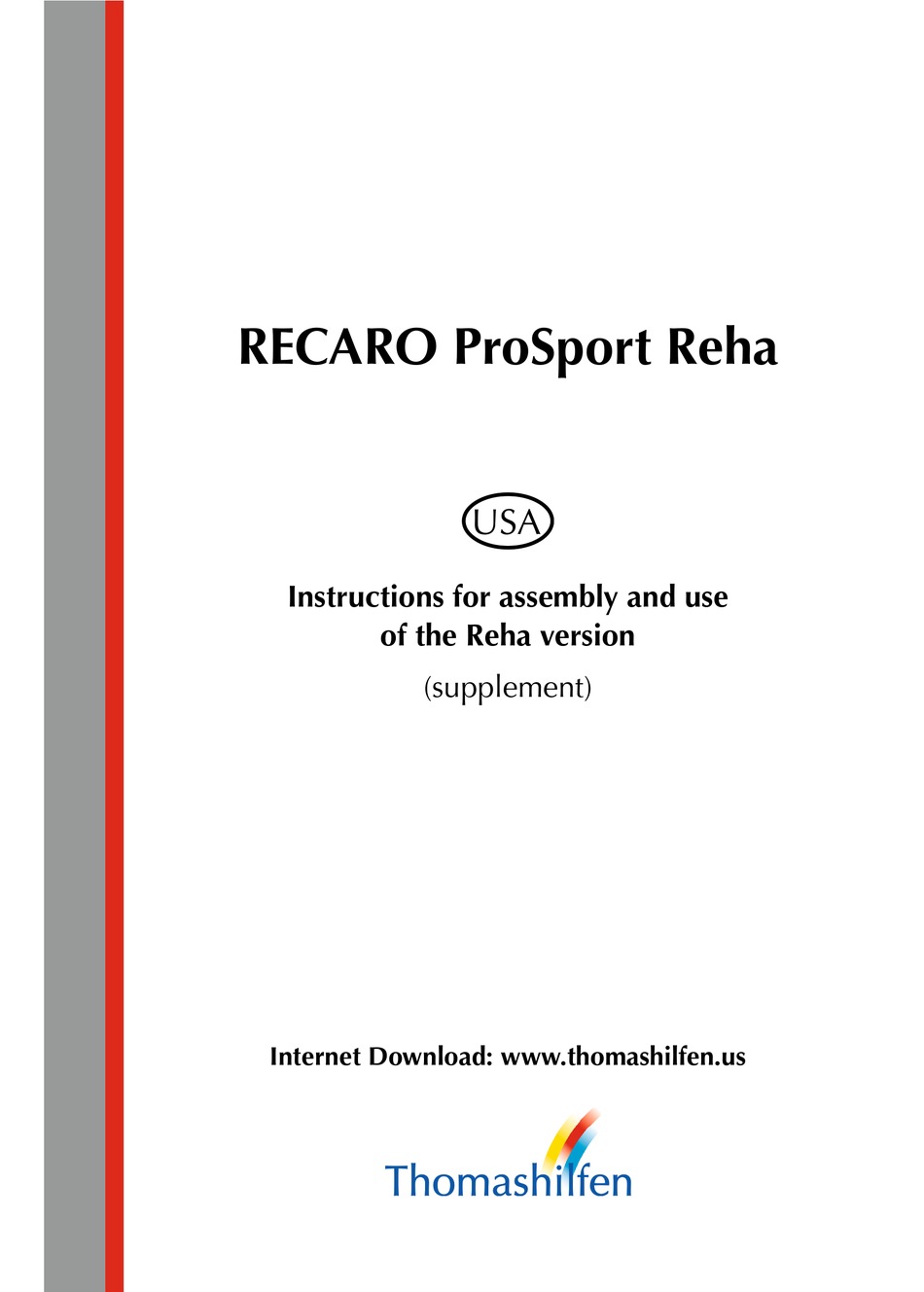 THOMASHILFEN RECARO PROSPORT REHA ASSEMBLY INSTRUCTIONS MANUAL Pdf ...