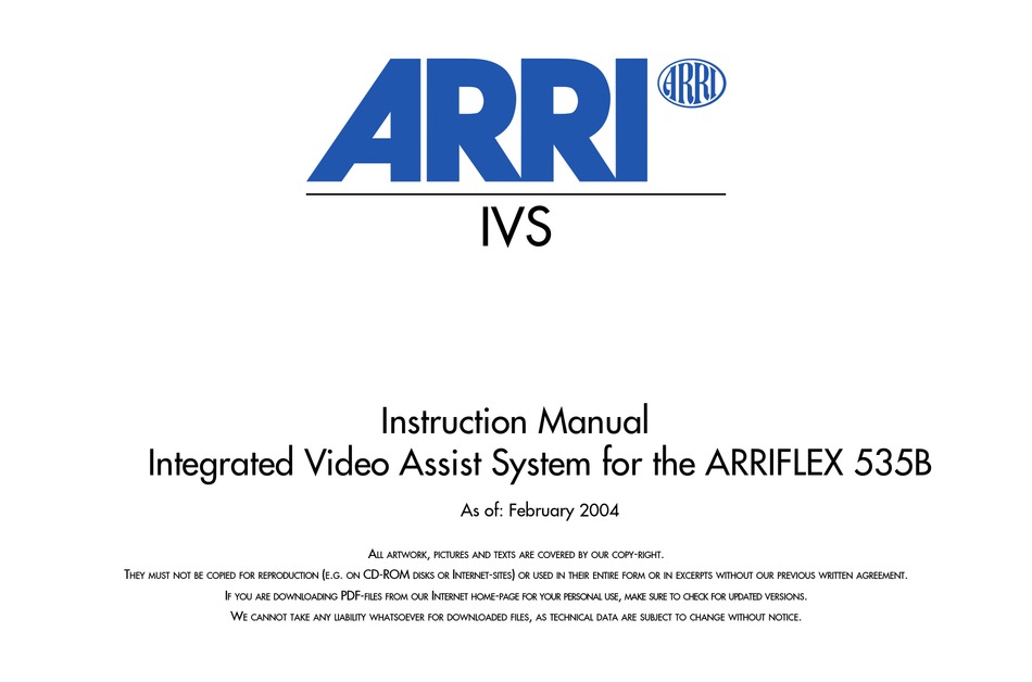 ARRI IVS INSTRUCTION MANUAL Pdf Download | ManualsLib