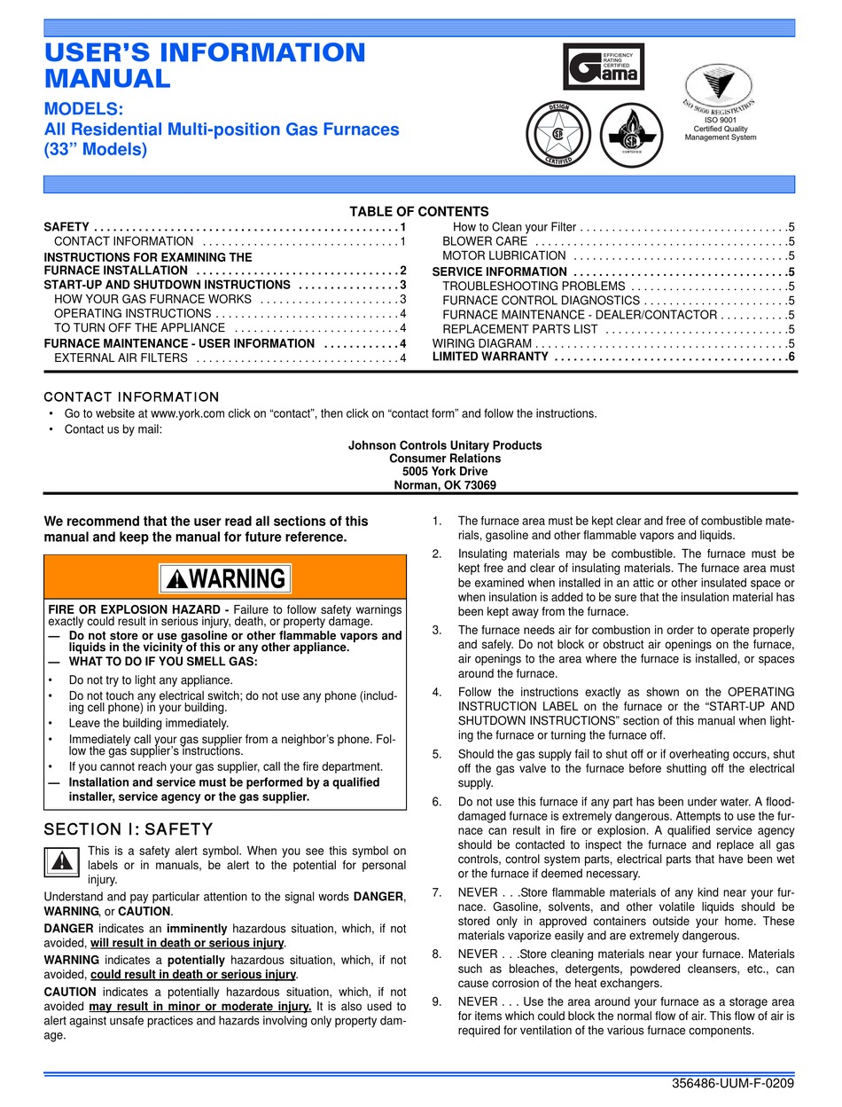 JOHNSON CONTROLS 33 MODELS INFORMATION MANUAL Pdf Download | ManualsLib