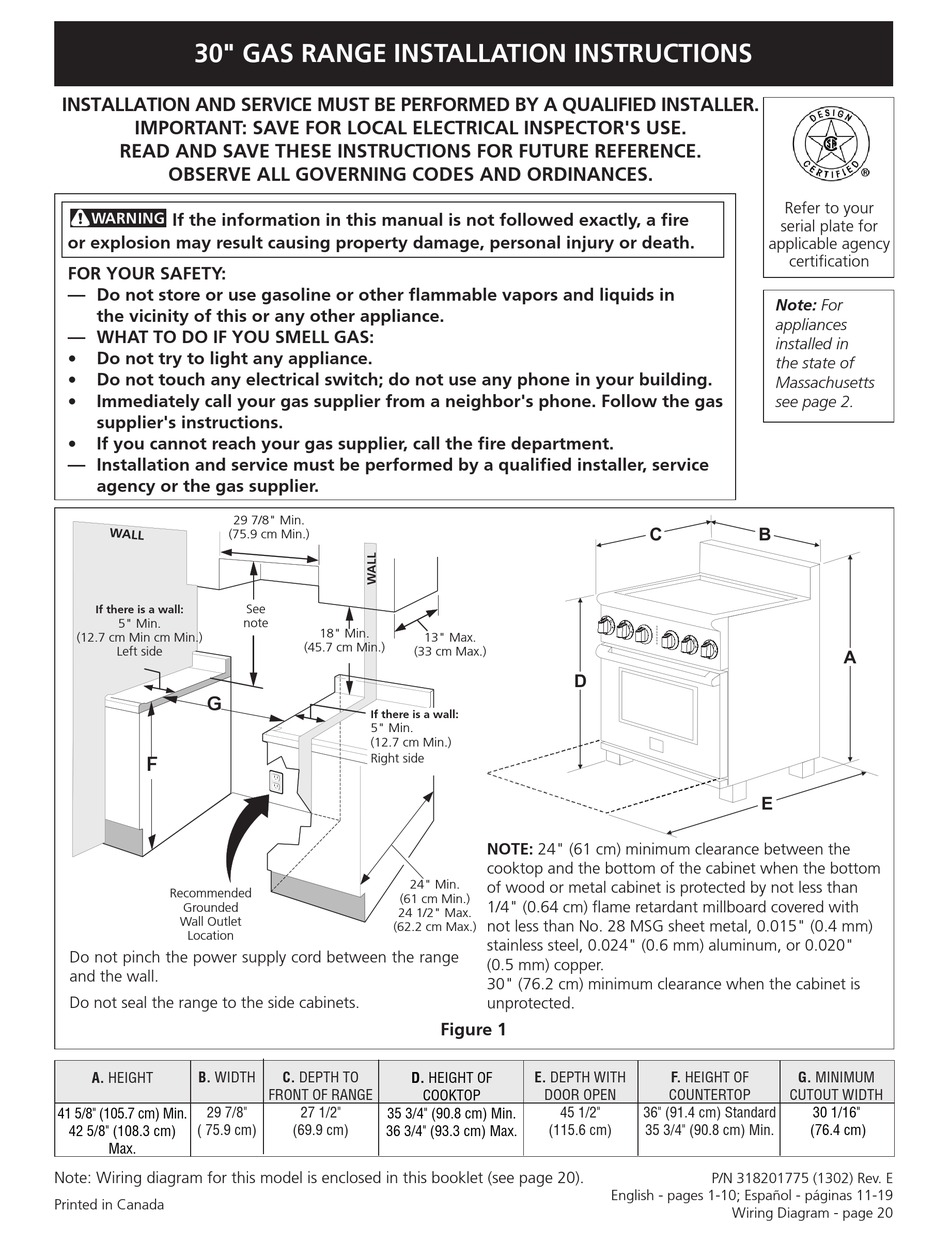 ELECTROLUX 30 GAS RANGE INSTALLATION INSTRUCTIONS MANUAL Pdf Download