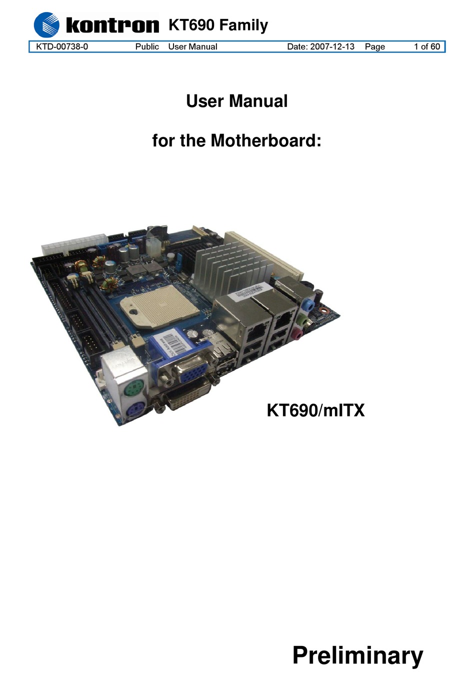 KONTRON KT690/MITX USER MANUAL Pdf Download | ManualsLib