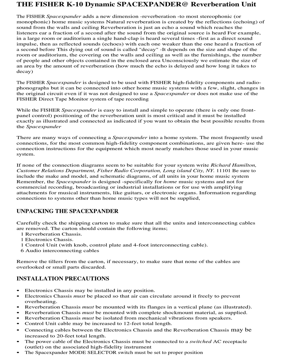 FISHER K-10 SPACEXPANDER USER MANUAL Pdf Download | ManualsLib