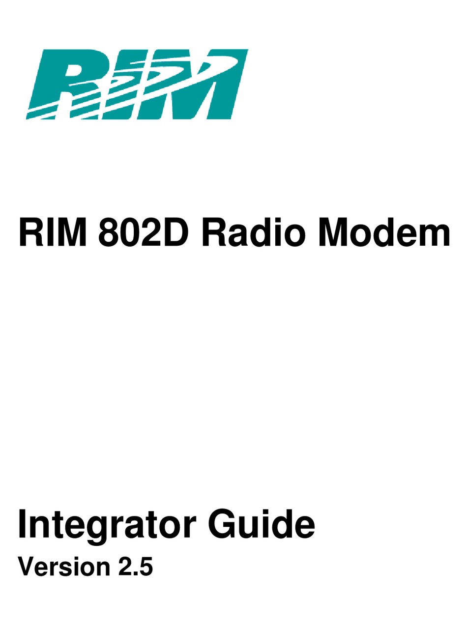 RIM 802D INTEGRATOR MANUAL Pdf Download | ManualsLib