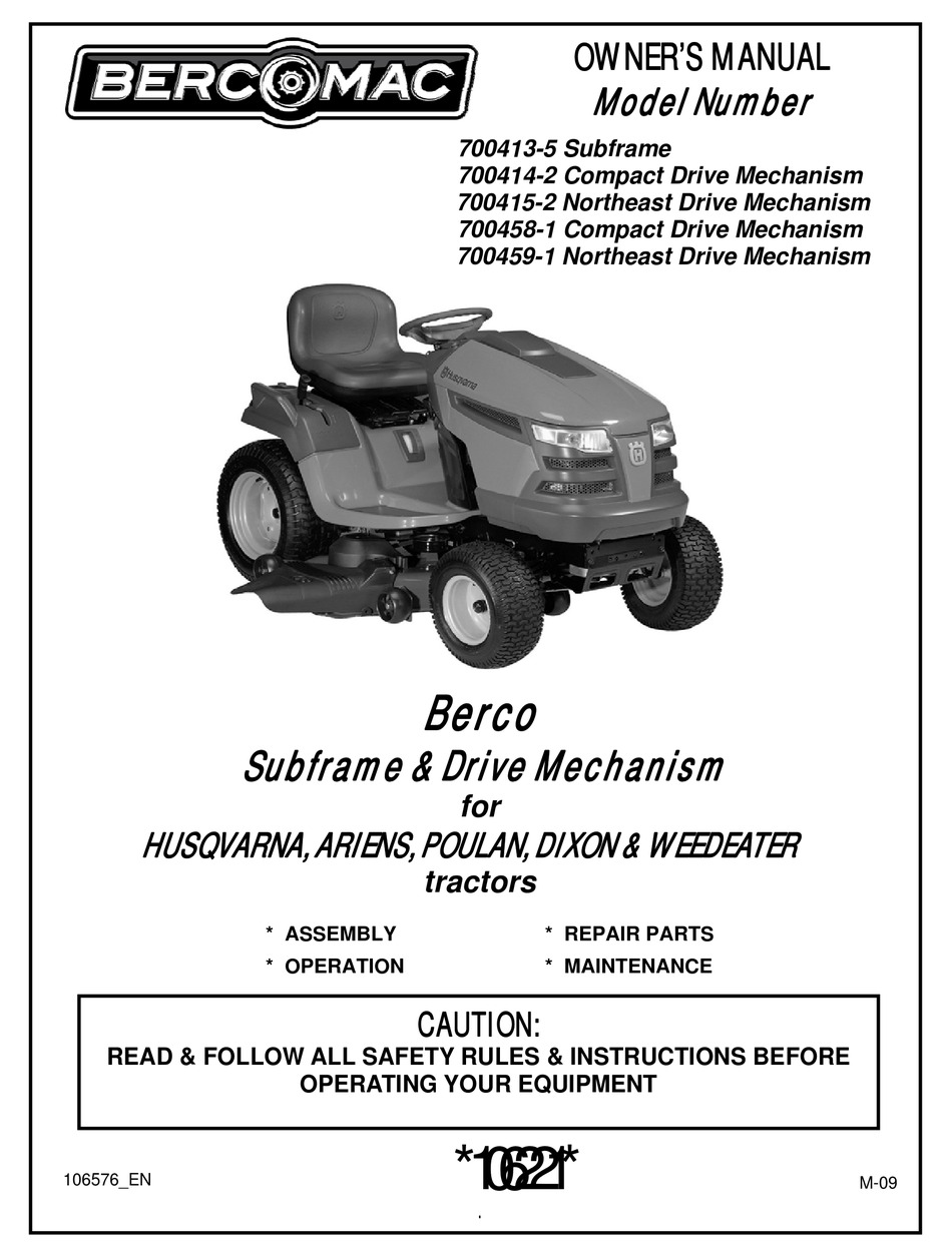 Bercomac Berco 700255 1 Owner S Manual Snowthrower Bercomac