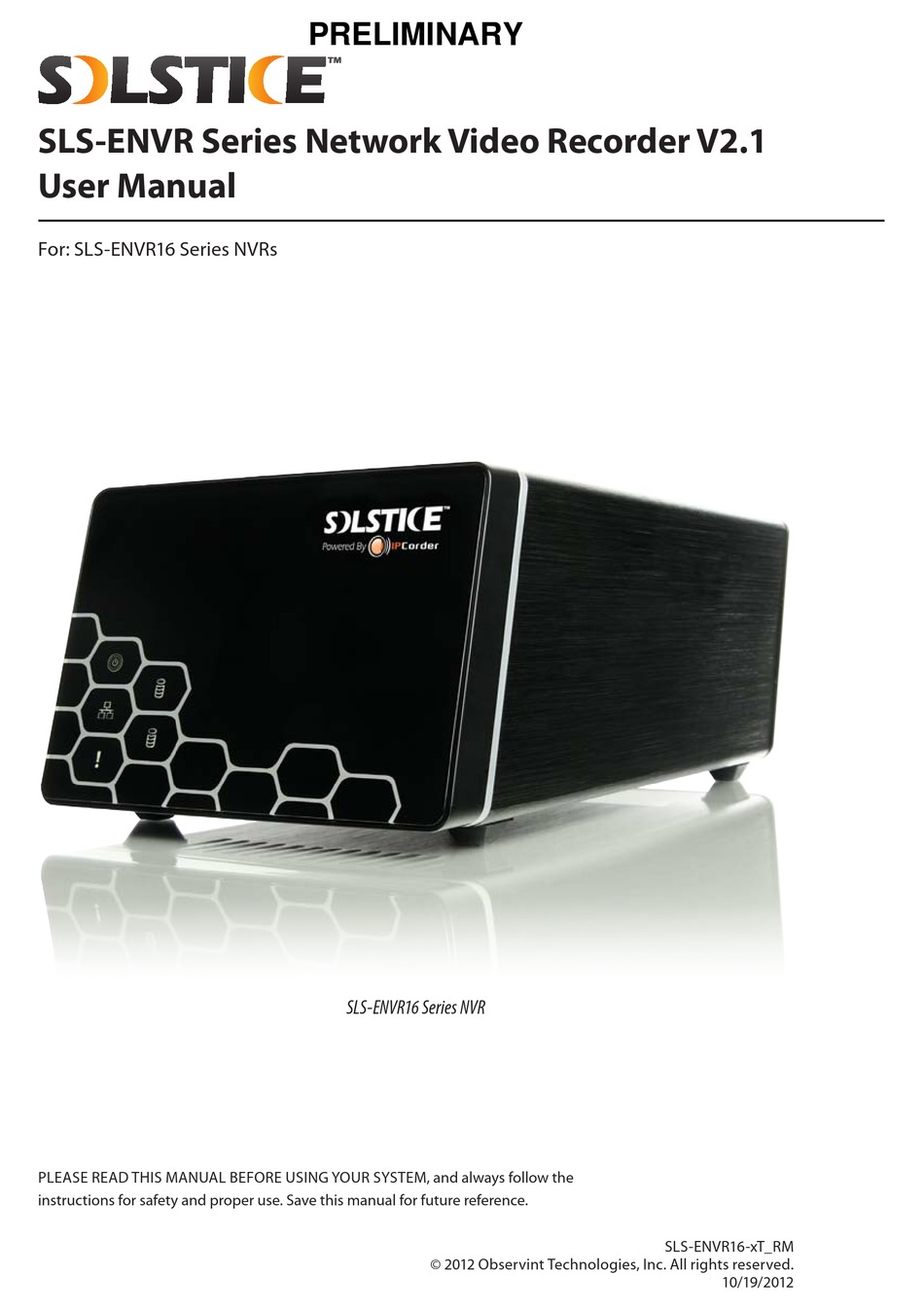 SOLSTICE SLS-ENVR SERIES USER MANUAL Pdf Download | ManualsLib