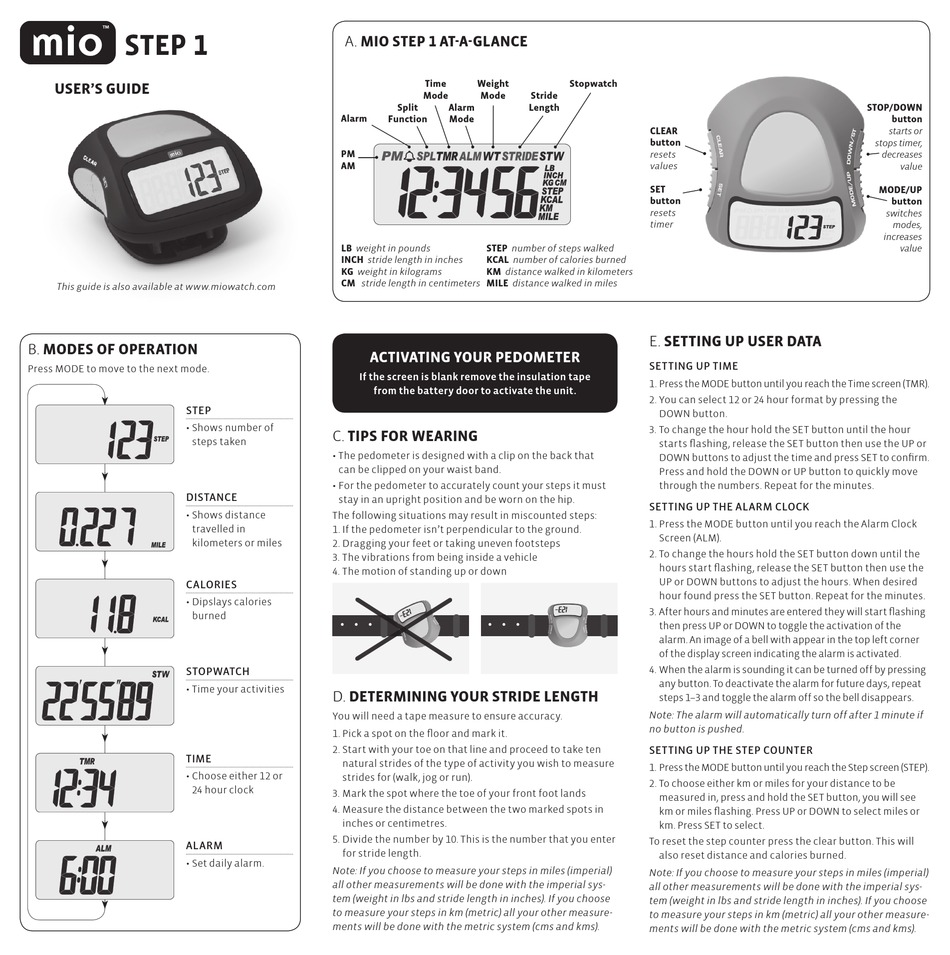 MIO STEP 1 USER MANUAL Pdf Download | ManualsLib