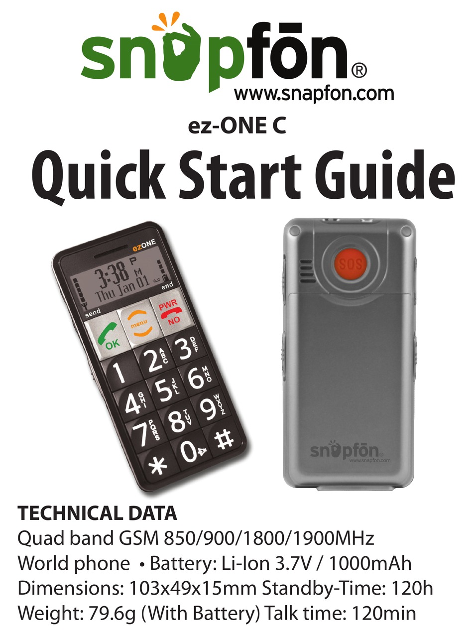 SNAPFON EZ-ONE C QUICK START MANUAL Pdf Download | ManualsLib