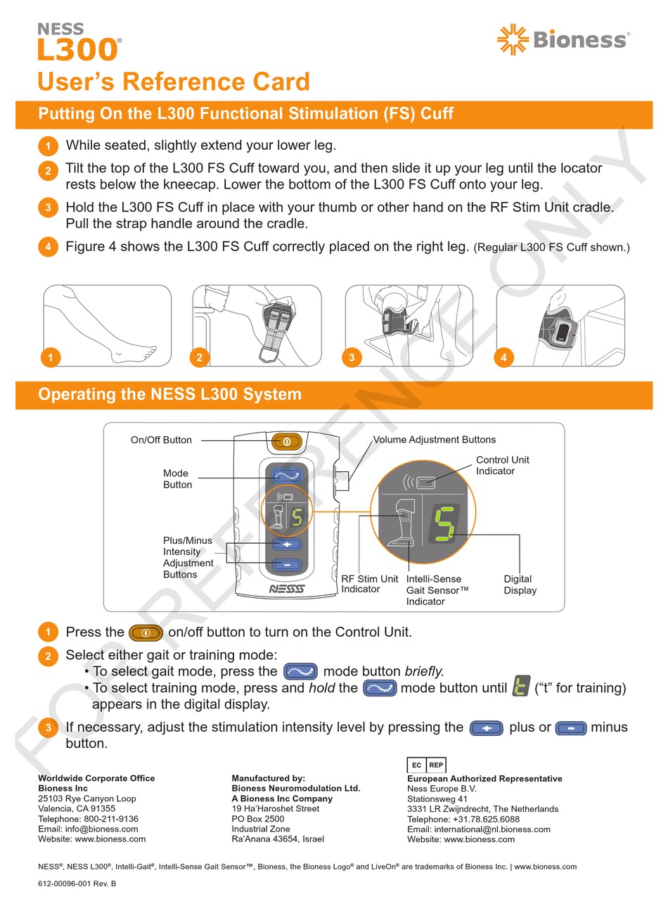 BIONESS NESS L300 USER REFERENCE MANUAL Pdf Download | ManualsLib