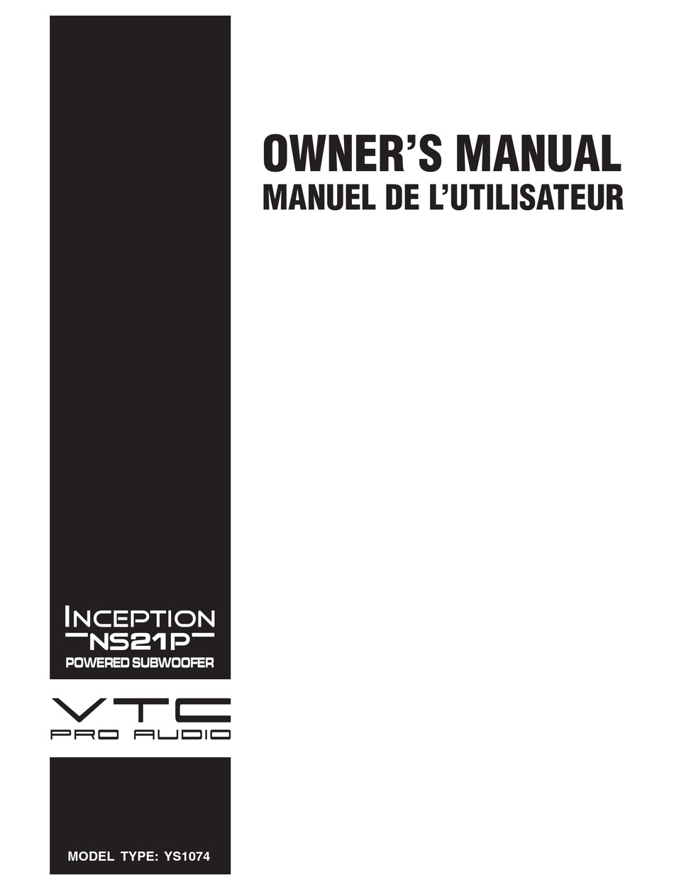 VTC PRO AUDIO INCEPTION NS21P OWNER'S MANUAL Pdf Download | ManualsLib