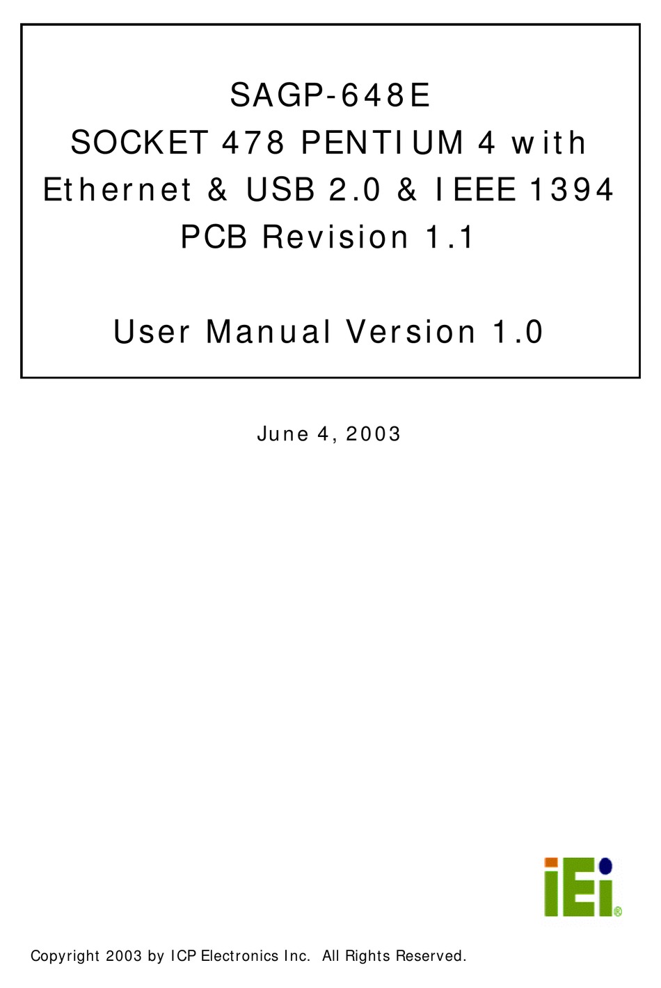 IEI TECHNOLOGY SAGP-648E USER MANUAL Pdf Download | ManualsLib