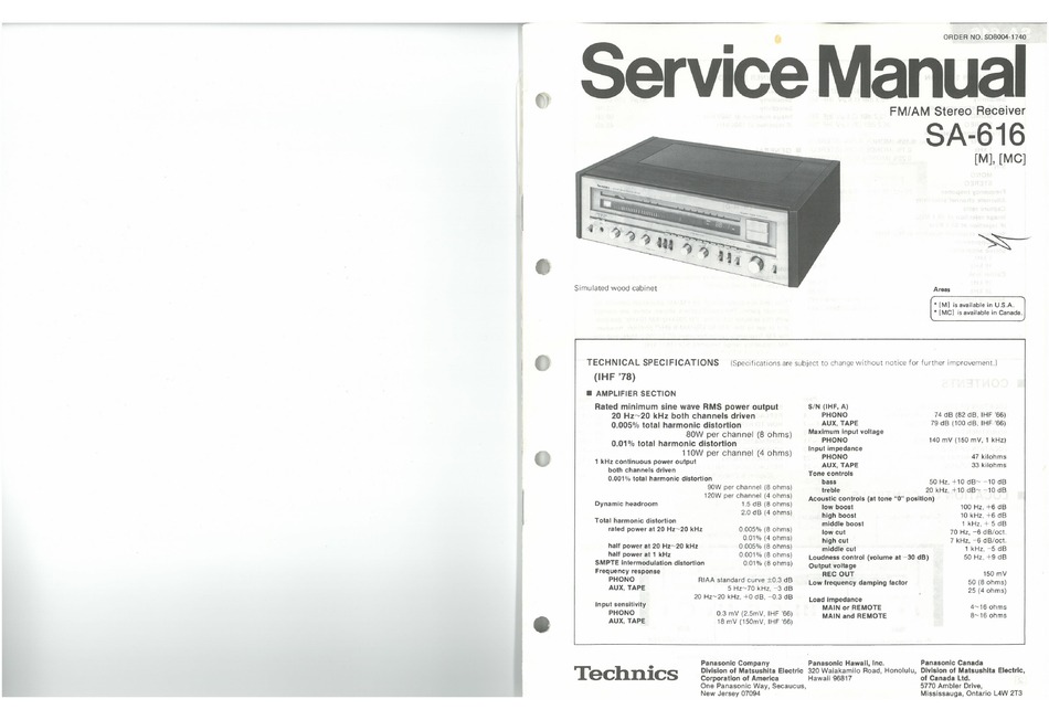 TECHNICS SA-616M SERVICE MANUAL Pdf Download | ManualsLib