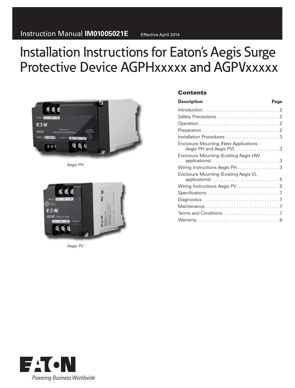 EATON AEGIS AGPHXXXXX SERIES INSTRUCTION MANUAL Pdf Download | ManuaLib