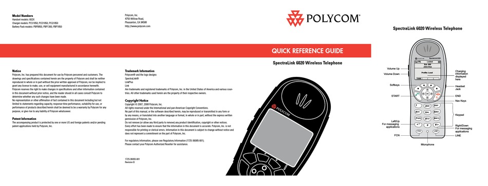 POLYCOM SPECTRALINK 6020 QUICK REFERENCE MANUAL Pdf Download | ManualsLib