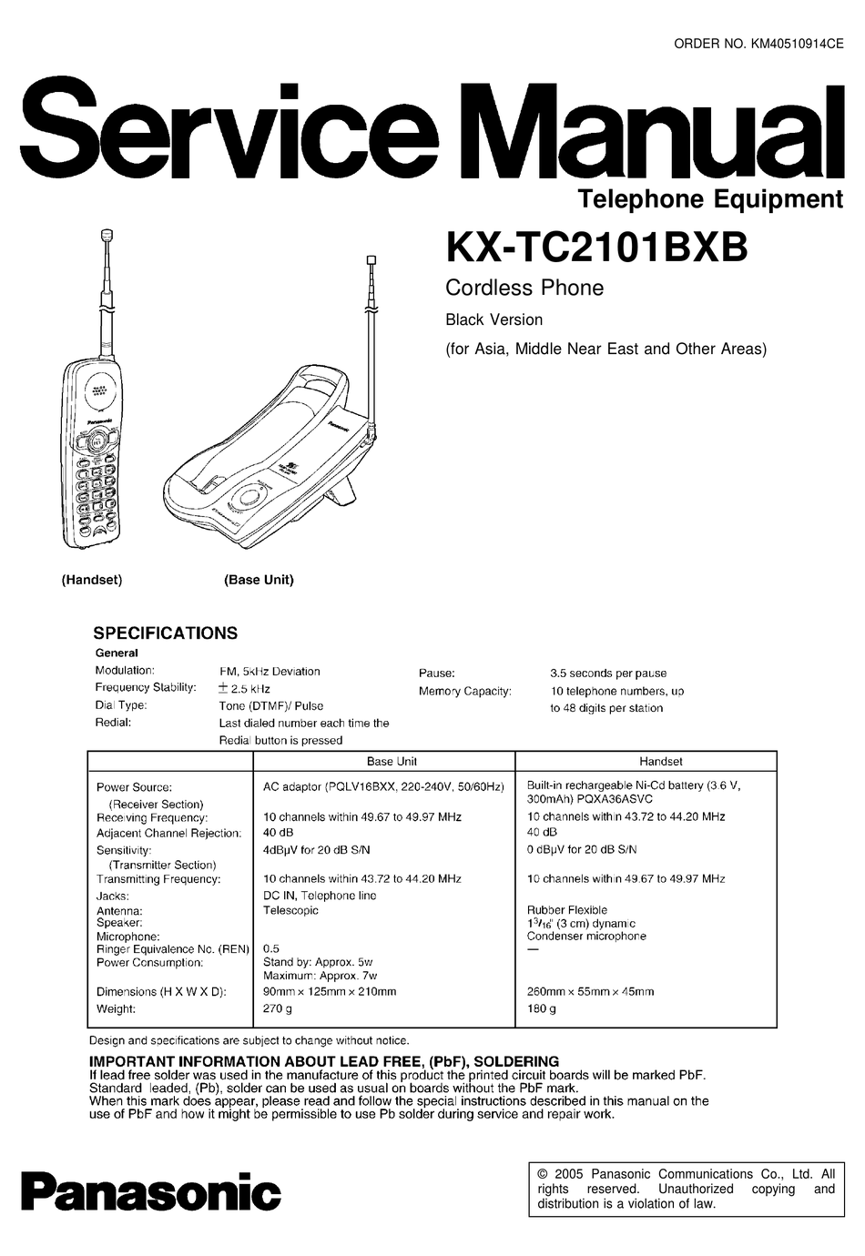PANASONIC KX-TC2101BXB SERVICE MANUAL Pdf Download | ManualsLib