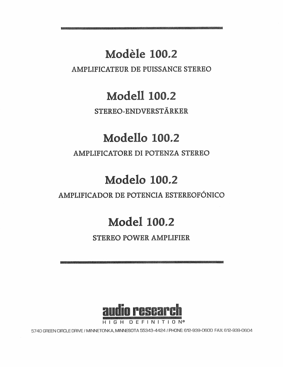 AUDIO RESEARCH 100.2 MANUAL Pdf Download | ManualsLib