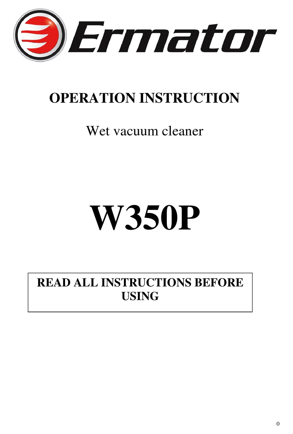 ERMATOR W350P OPERATION INSTRUCTION MANUAL Pdf Download | ManualsLib