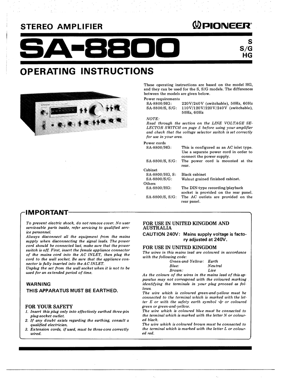 PIONEER SA 8800 S G OPERATING INSTRUCTIONS MANUAL Pdf Download ManuaLib