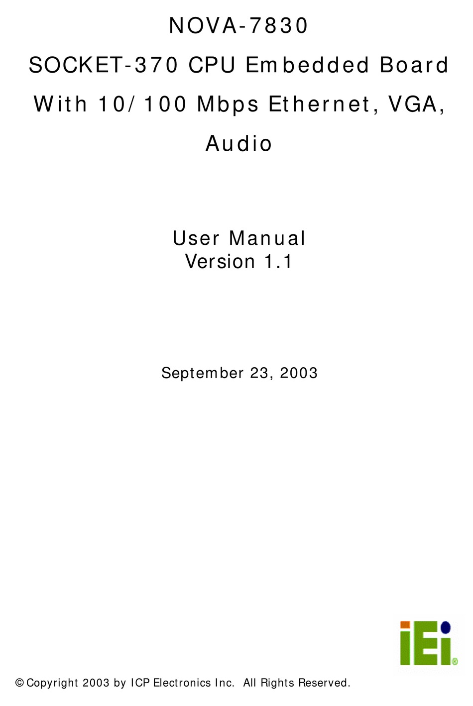 IEI TECHNOLOGY NOVA-7830 USER MANUAL Pdf Download | ManualsLib