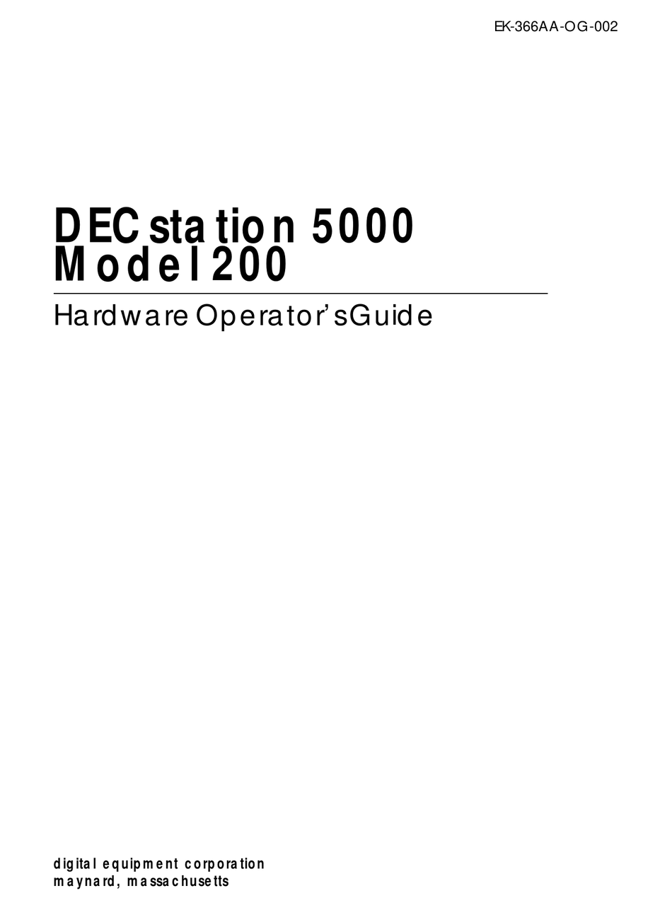 DIGITAL EQUIPMENT DECSTATION 5000 MODEL 200 OPERATOR'S MANUAL Pdf ...