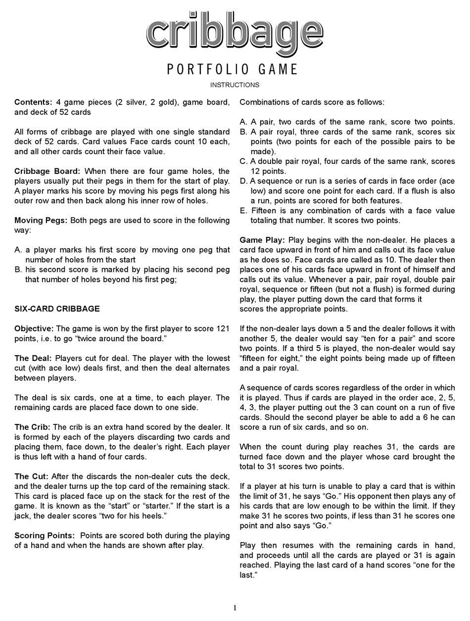 FUNDEX GAMES CRIBBAGE INSTRUCTIONS Pdf Download ManualsLib