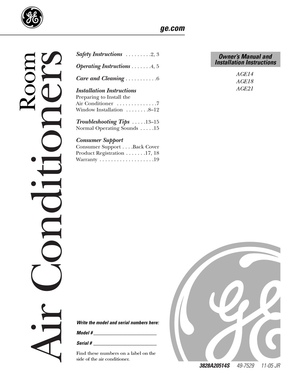 GE ASD06* OWNER'S MANUAL AND INSTALLATION INSTRUCTIONS Pdf Download ...