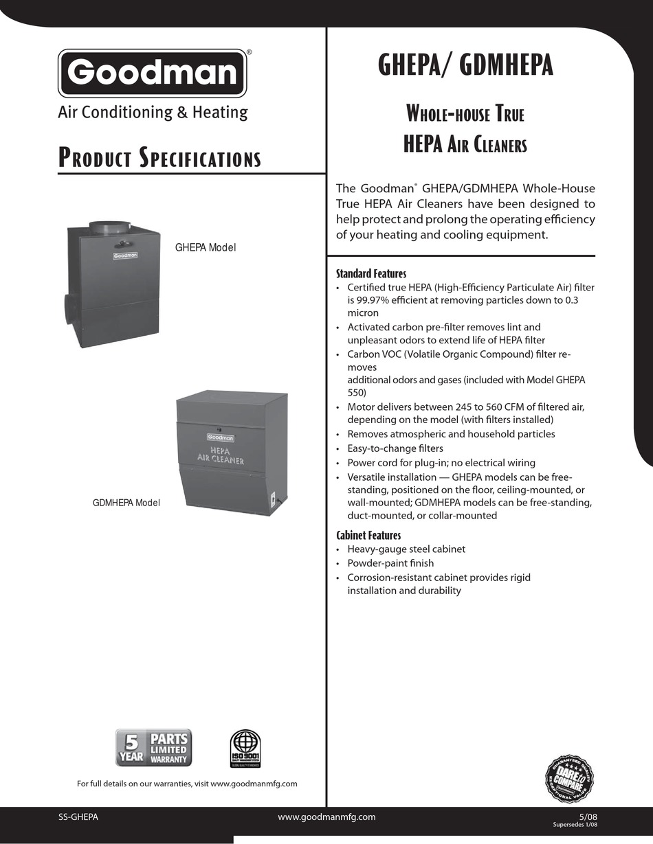 GOODMAN GDMHEPA SPECIFICATION SHEET Pdf Download | ManualsLib