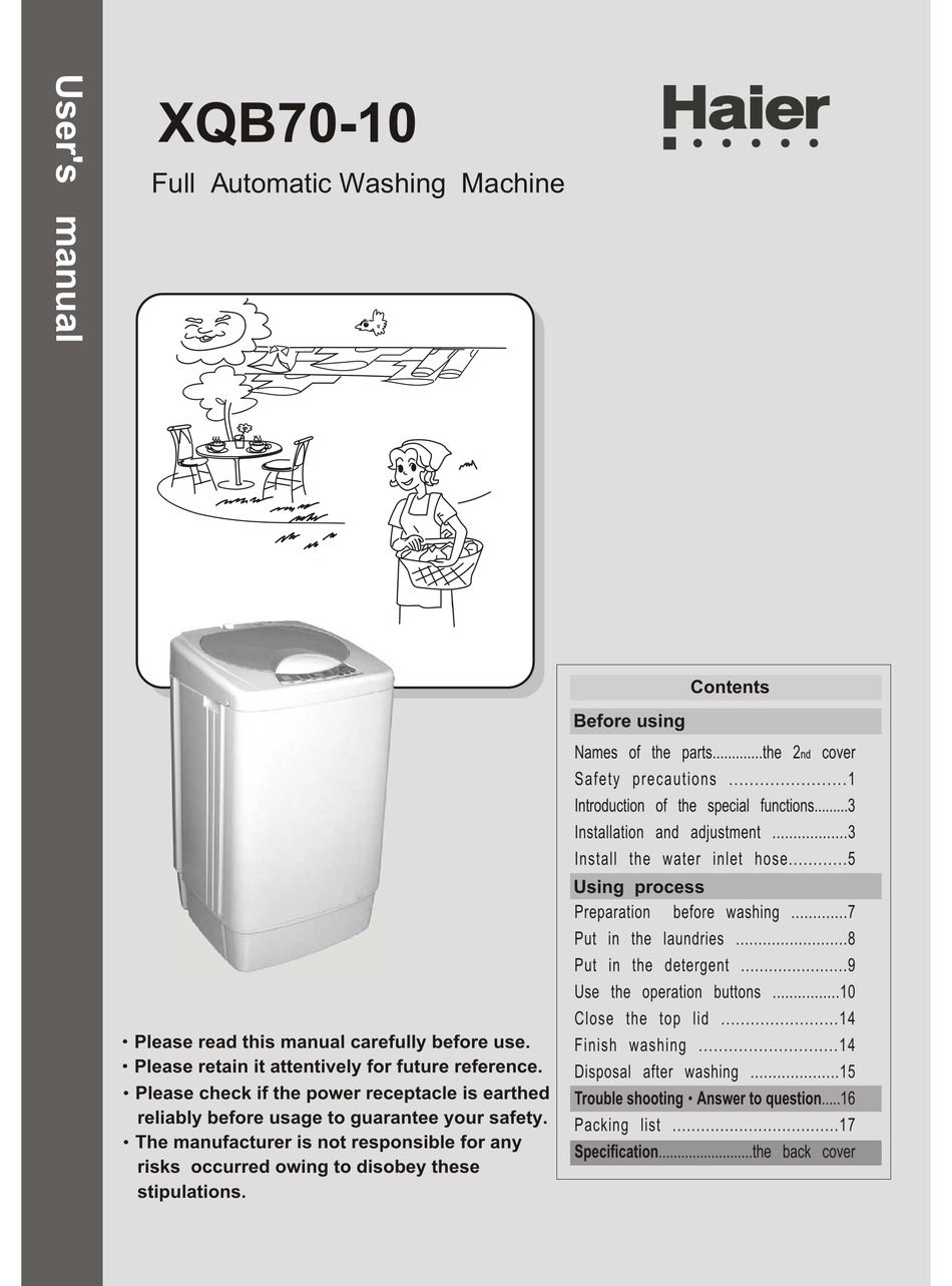 HAIER XQB70-10 USER MANUAL Pdf Download | ManualsLib