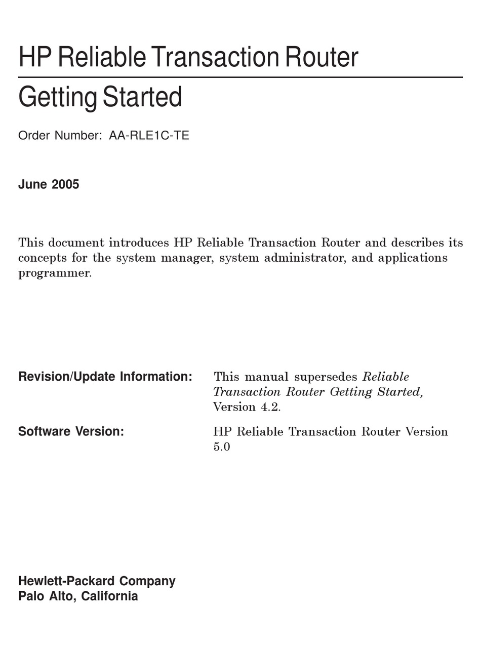 HP RELIABLE TRANSACTION ROUTER GETTING STARTED Pdf Download | ManualsLib
