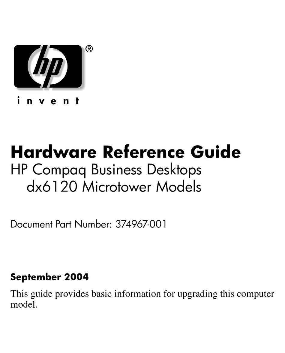 HP DX6120 HARDWARE REFERENCE MANUAL Pdf Download | ManualsLib