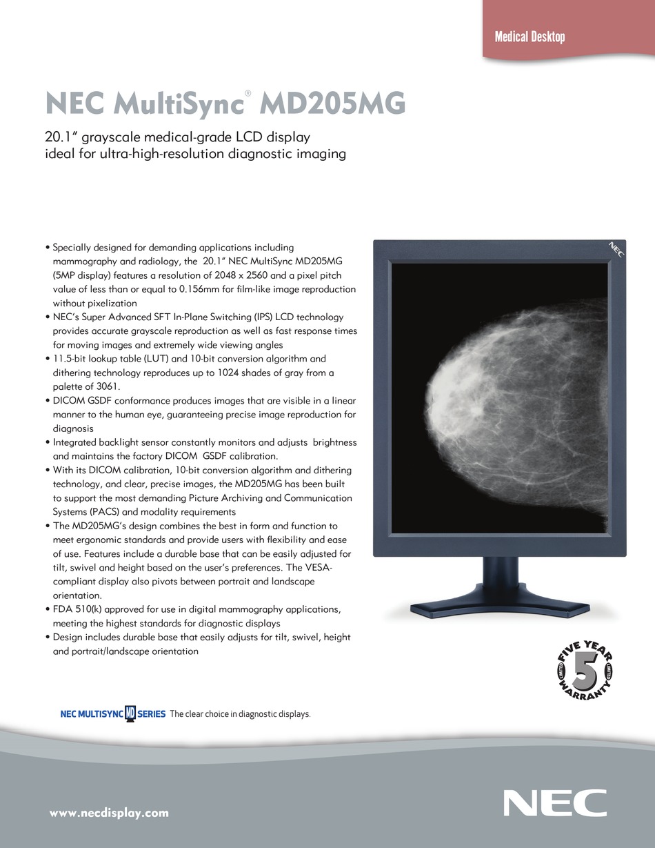 NEC MULTISYNC MD205MG BROCHURE & SPECS Pdf Download | ManualsLib