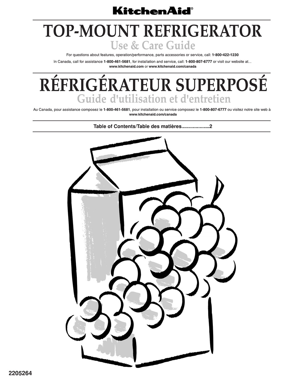 KITCHENAID 2205264 USE AND CARE MANUAL Pdf Download | ManualsLib