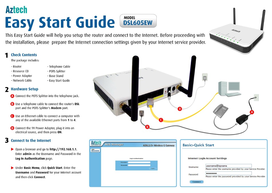 AZTECH DSL605EW EASY START MANUAL Pdf Download | ManualsLib