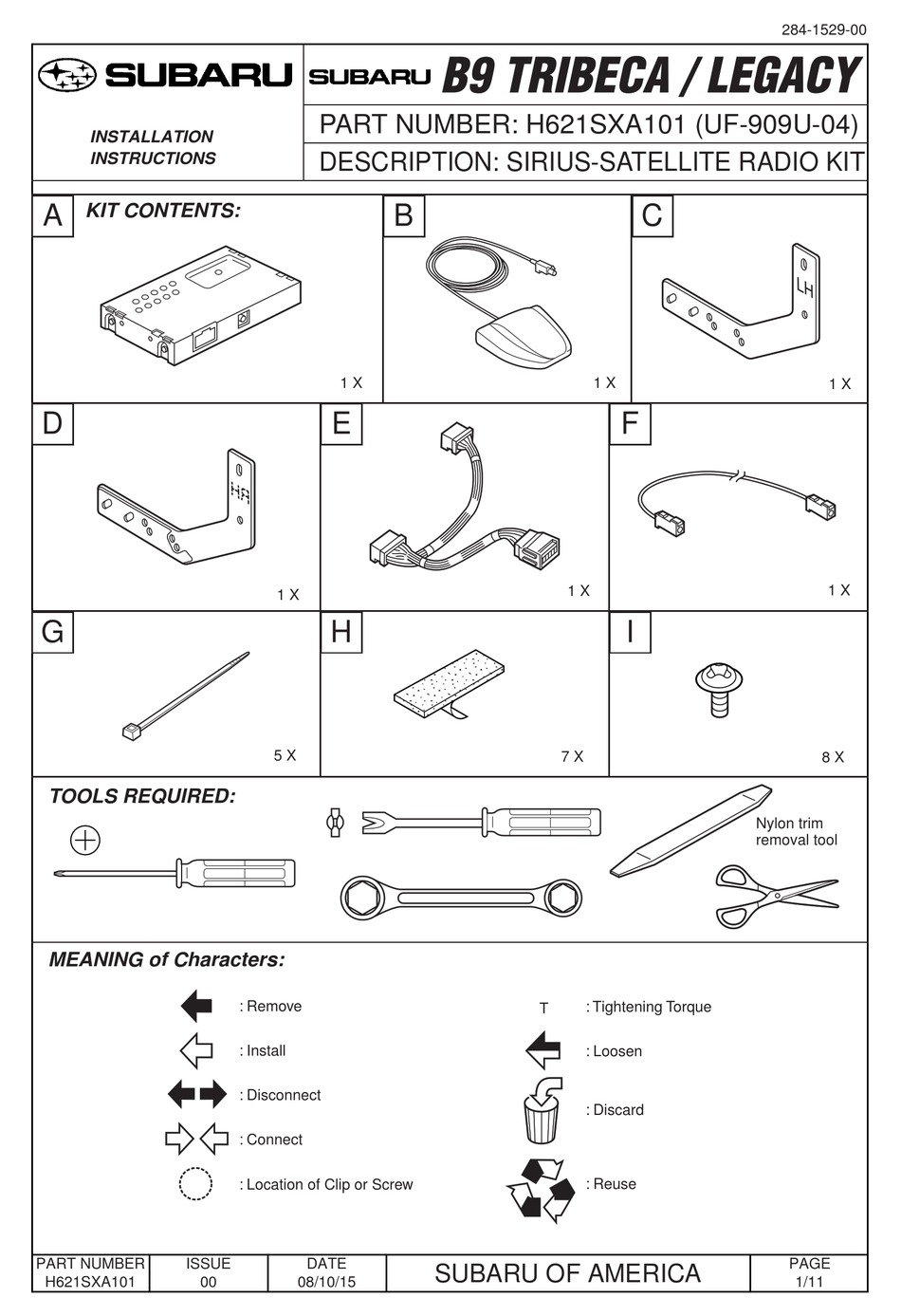SUBARU H621SXA101 INSTALLATION INSTRUCTIONS MANUAL Pdf Download ...