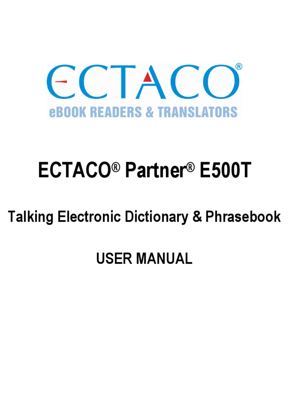ECTACO PARTNER E500T USER MANUAL Pdf Download | ManualsLib