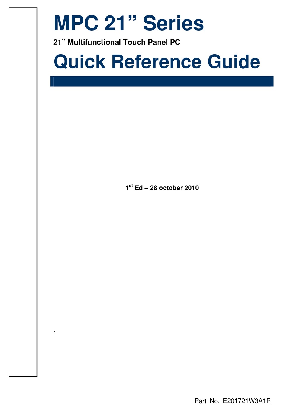 AVALUE TECHNOLOGY MPC-21W3 QUICK REFERENCE MANUAL Pdf Download | ManualsLib