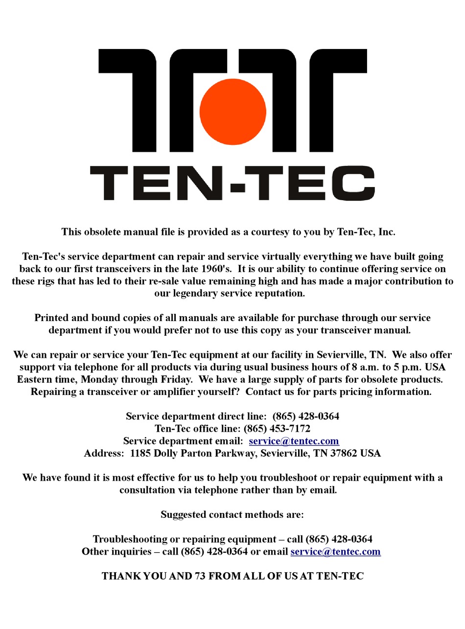 TEN-TEC 544 OPERATOR'S MANUAL Pdf Download | ManualsLib