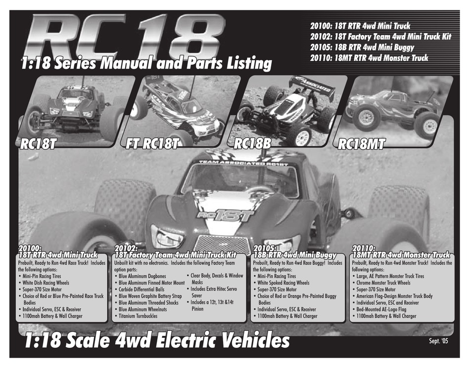 ASSOCIATED ELECTRICS FT RC18T MANUAL Pdf Download | ManualsLib