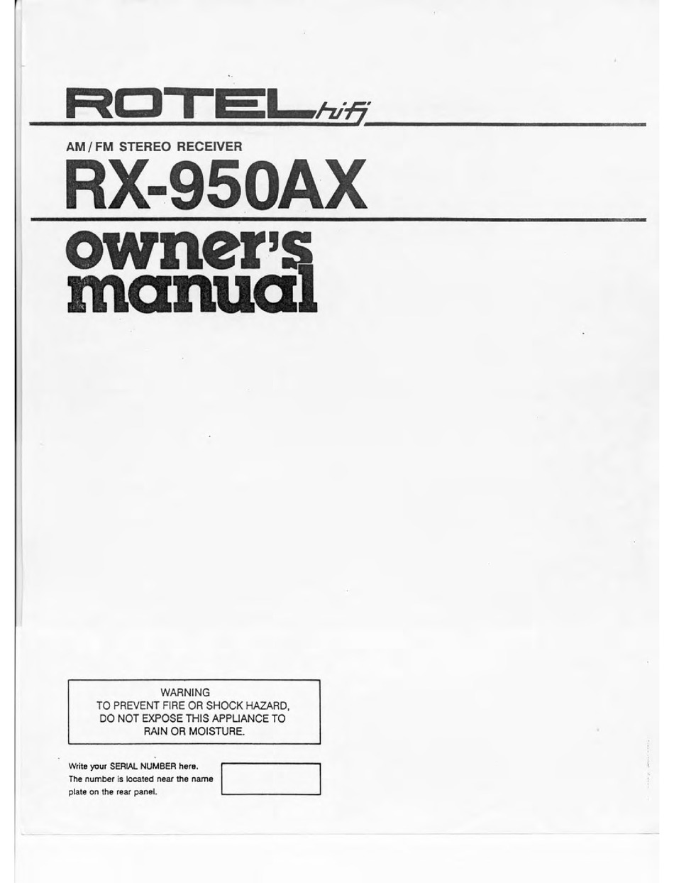 ROTEL RX-950AX OWNER'S MANUAL Pdf Download | ManualsLib