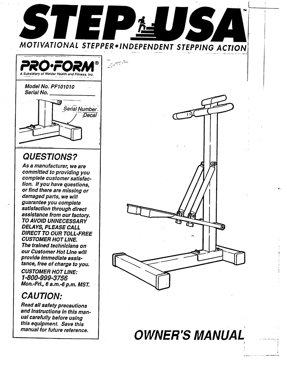PRO-FORM STEP USA PF101010 OWNER'S MANUAL Pdf Download | ManualsLib