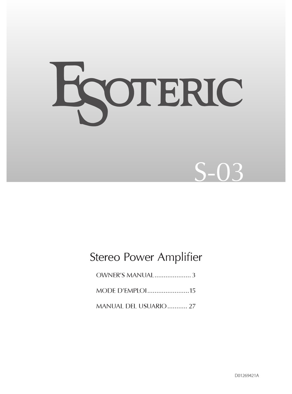 ESOTERIC S-03 OWNER'S MANUAL Pdf Download | ManualsLib