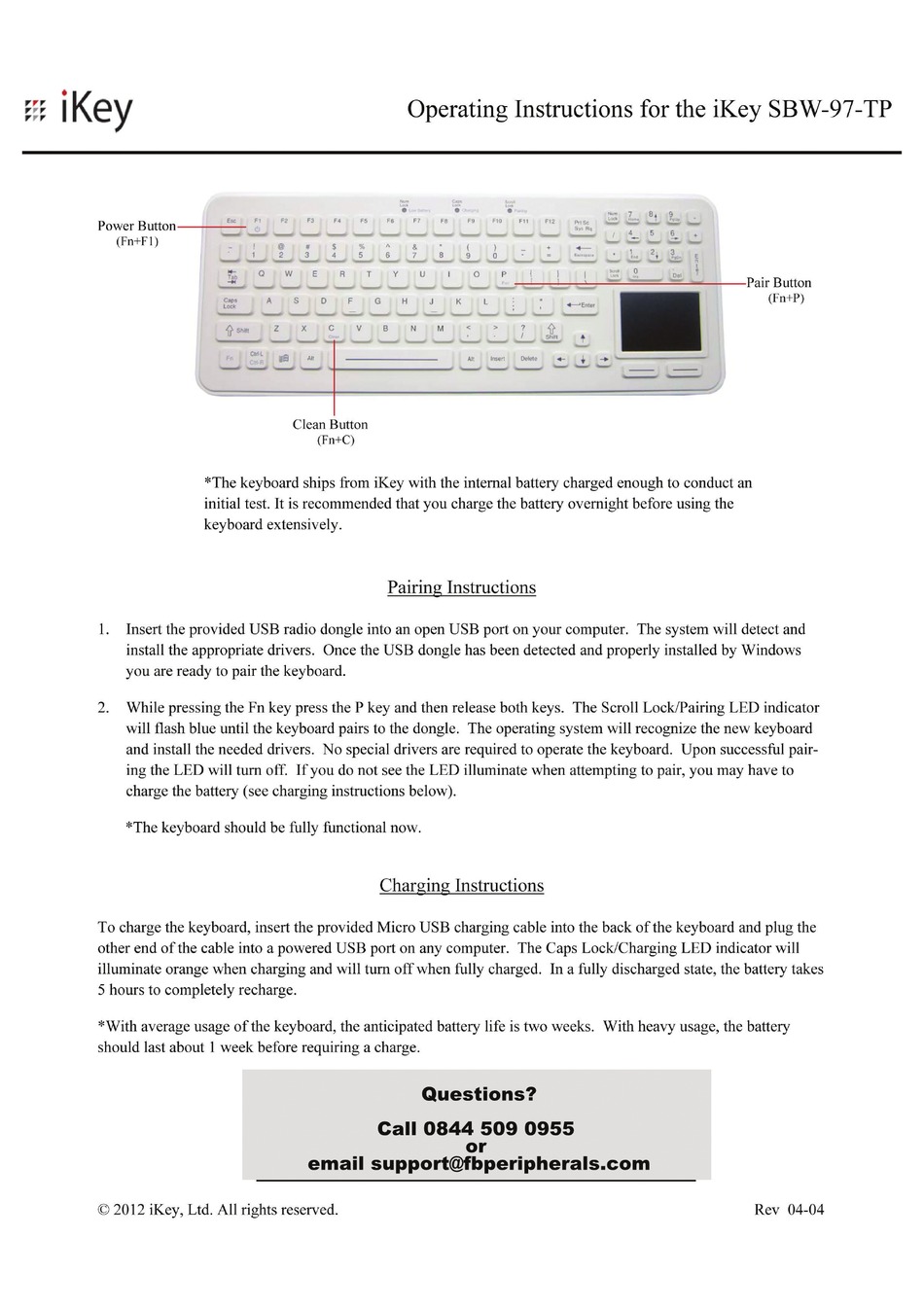 IKEY SBW-97-TP OPERATING INSTRUCTIONS Pdf Download | ManualsLib