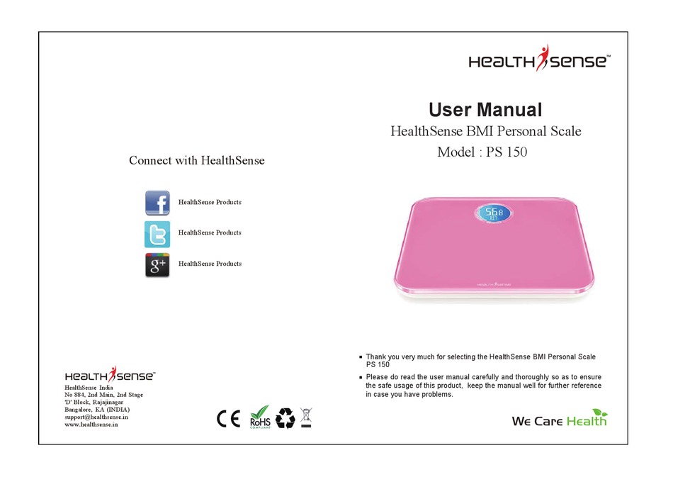 HEALTH SENSE PS 150 USER MANUAL Pdf Download | ManualsLib