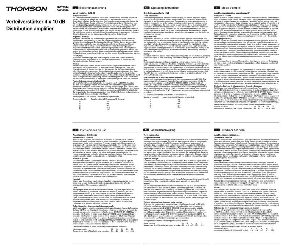 THOMSON KCT2944 OPERATING INSTRUCTIONS Pdf Download | ManualsLib