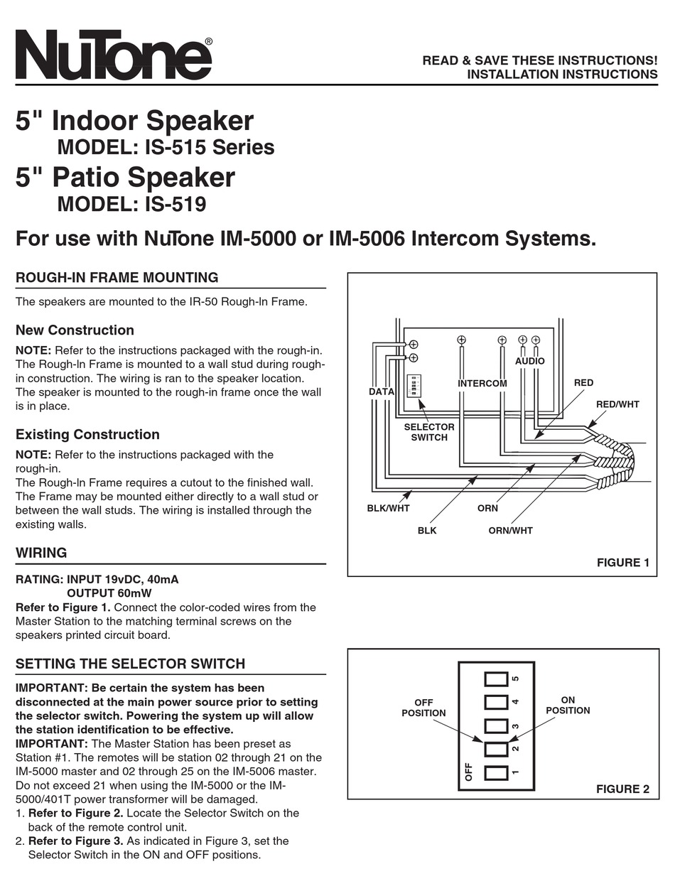 NUTONE IS 515 SERIES INSTALLATION INSTRUCTIONS Pdf Download ManualsLib